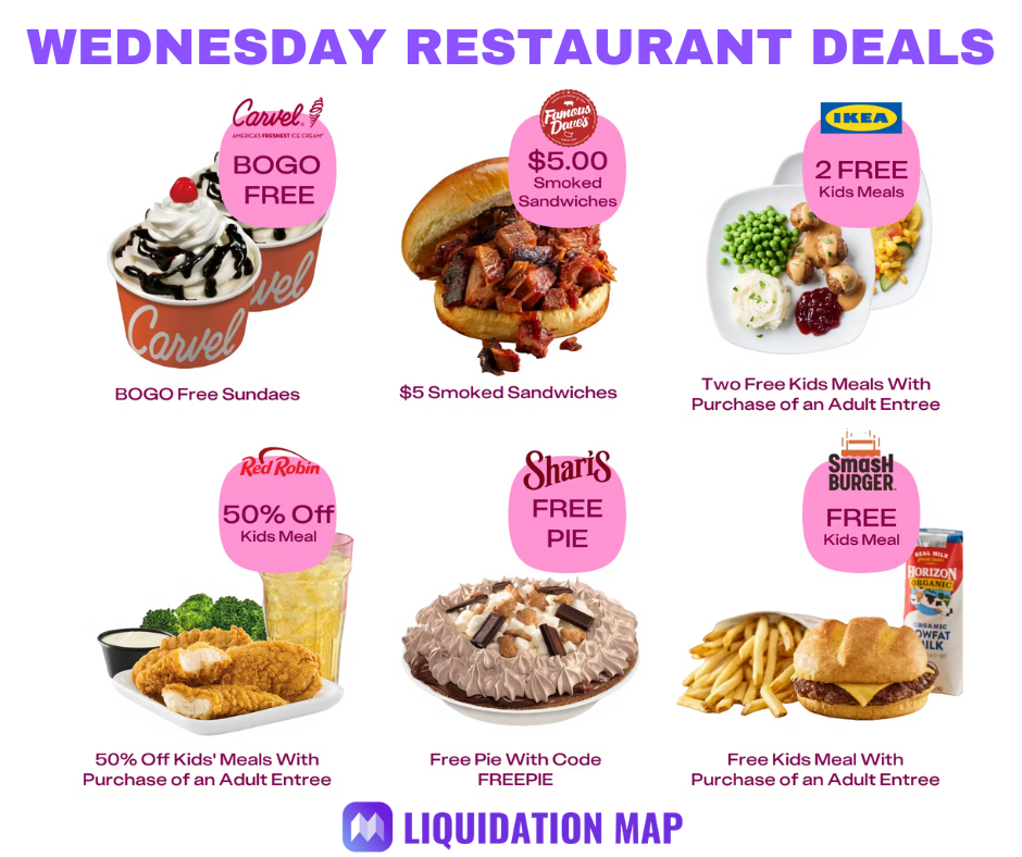 Wednesday Food Deals: BOGO & Kids-Eat-Free Meals